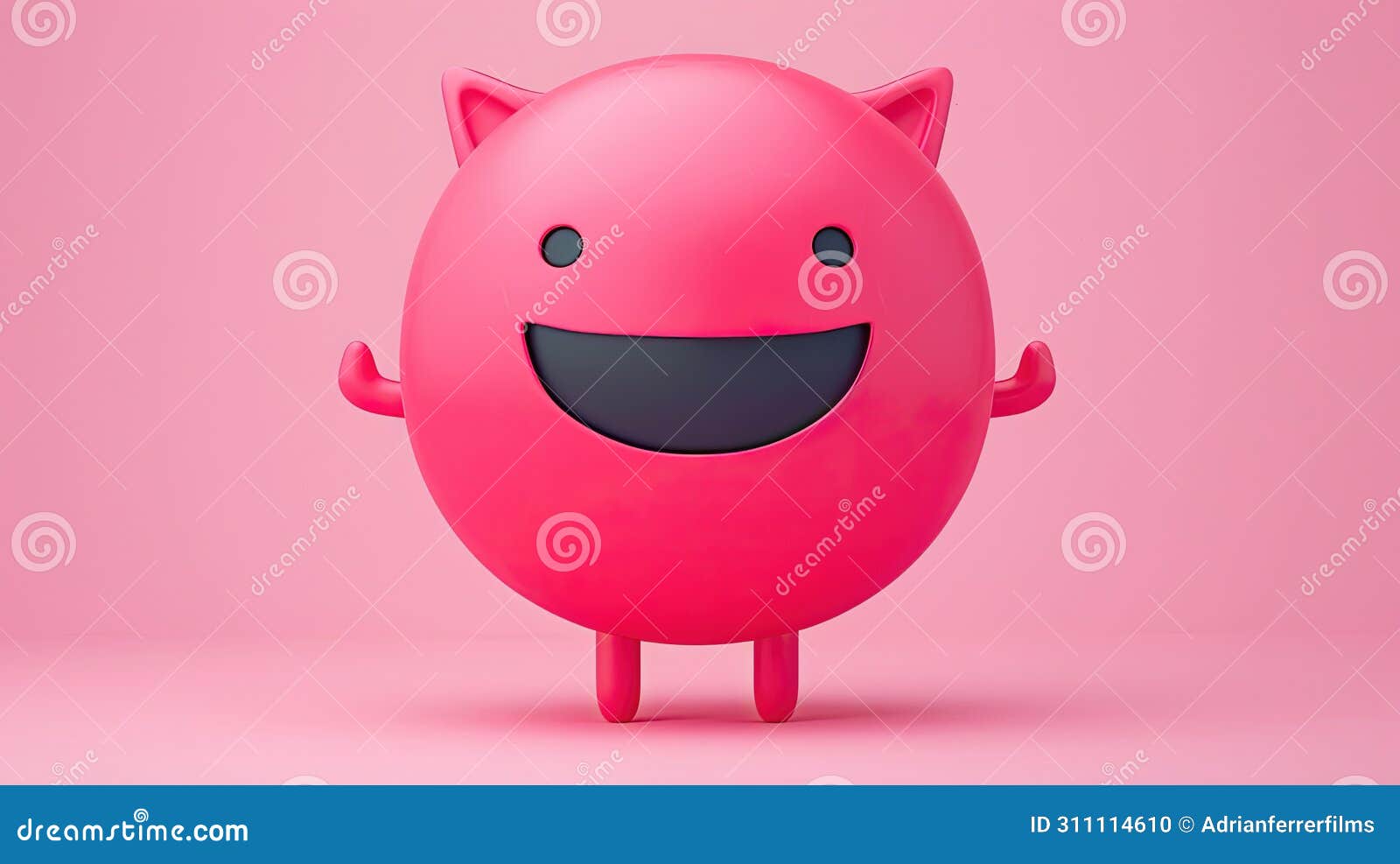 Smiling Pink Round Character with Big Open Mouth on Pink Background ...