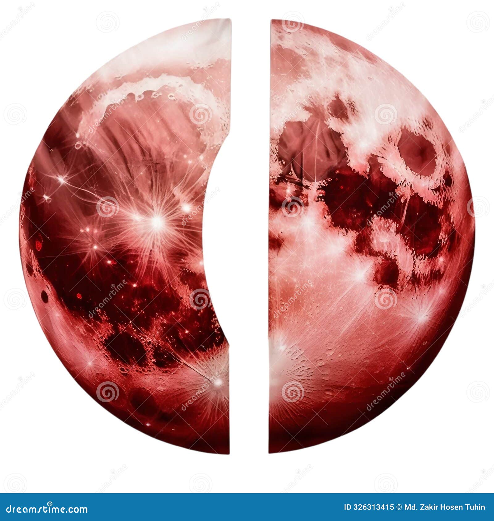 AI-generative Surreal Split Red Moon Unique Celestial Art with ...