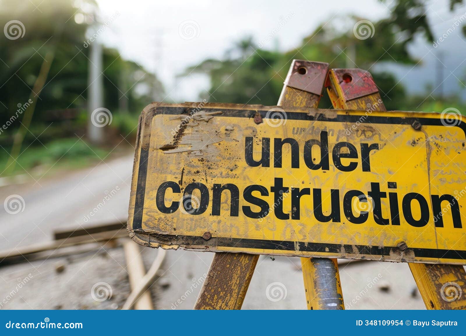 Ai Generative Under Construction Sign on the Highway Stock Illustration ...