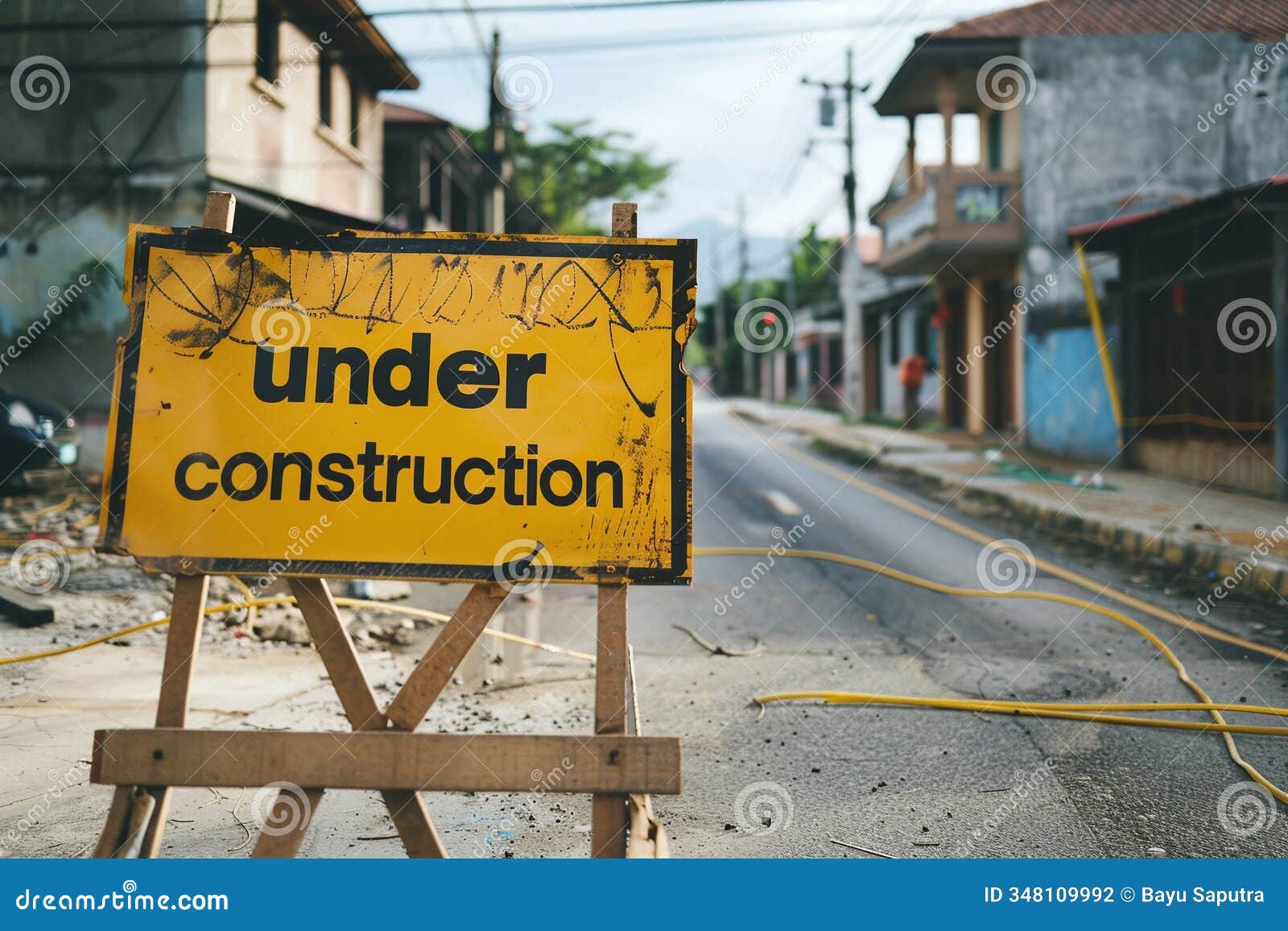 Ai Generative Under Construction Sign on the Highway Stock Illustration ...