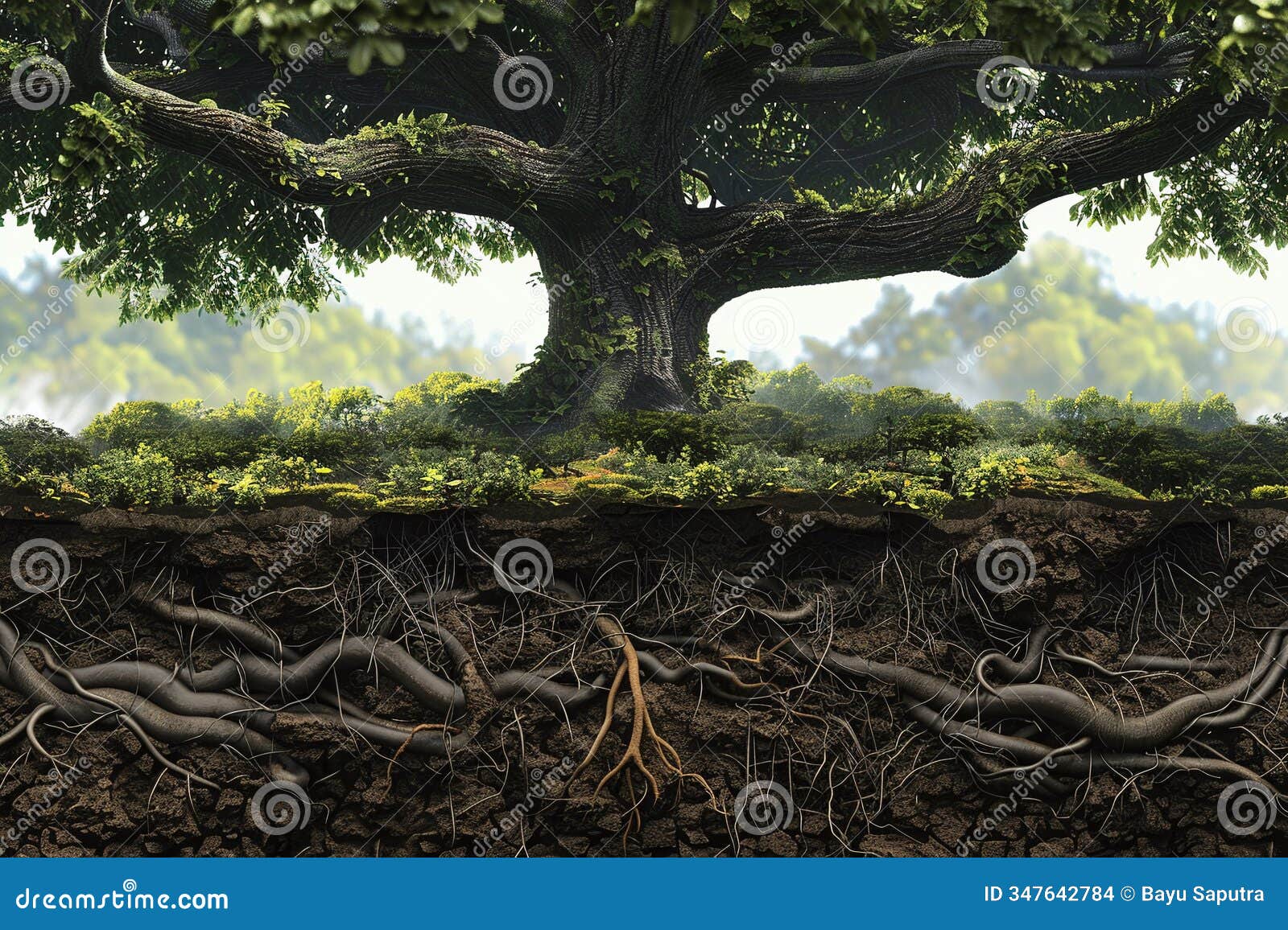 Ai Generative View of Tree Roots in the Ground Stock Illustration ...
