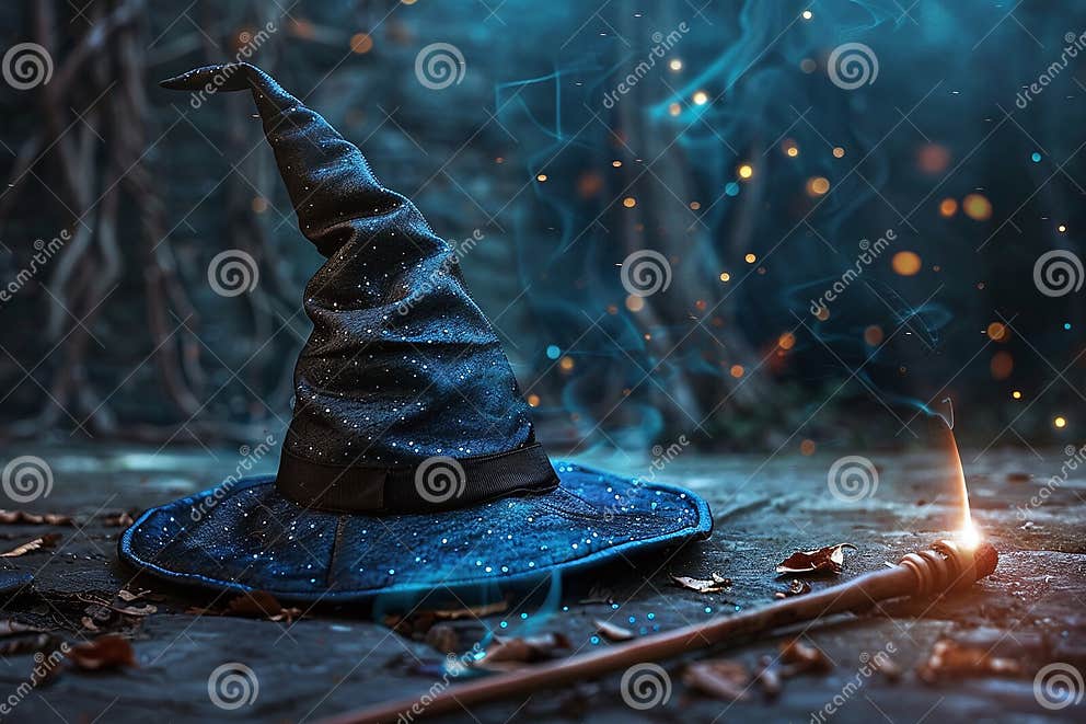 Ai Generative Wizard Hat and Magic Wand Stock Illustration ...