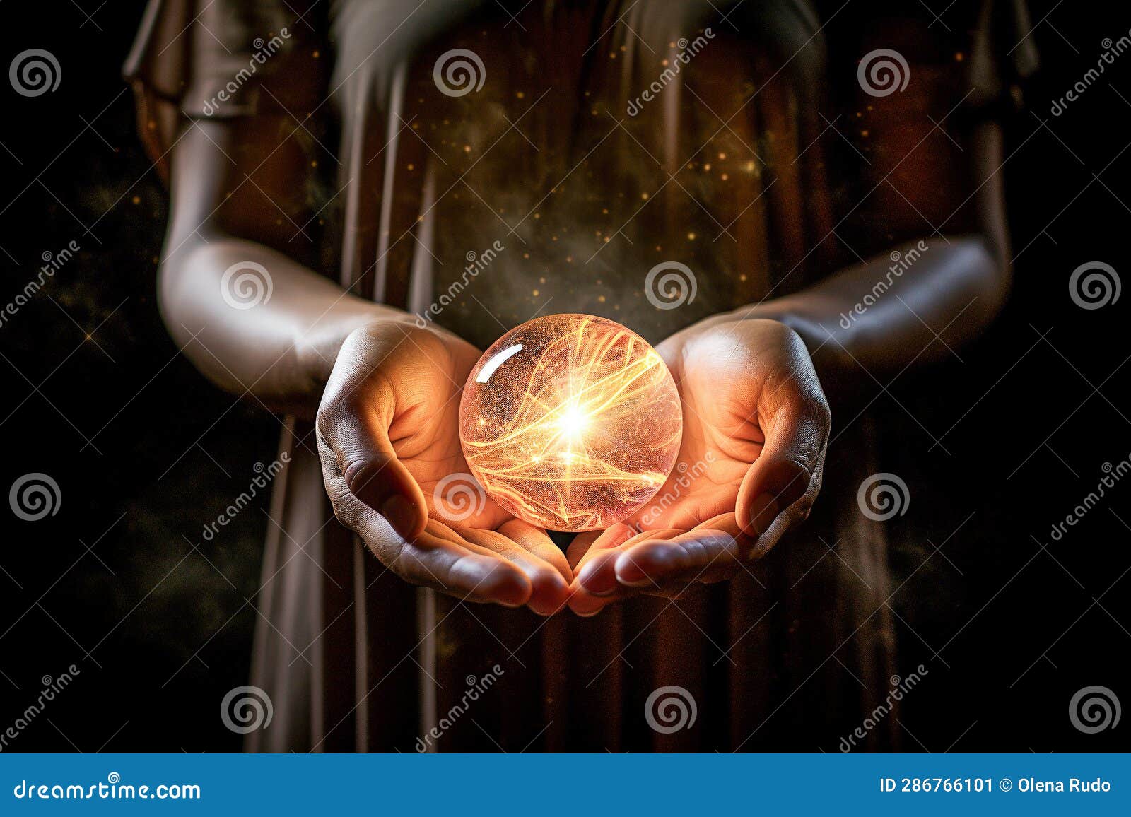 Ai Generative. Womans Hands Holding Ball of Light Stock Illustration ...