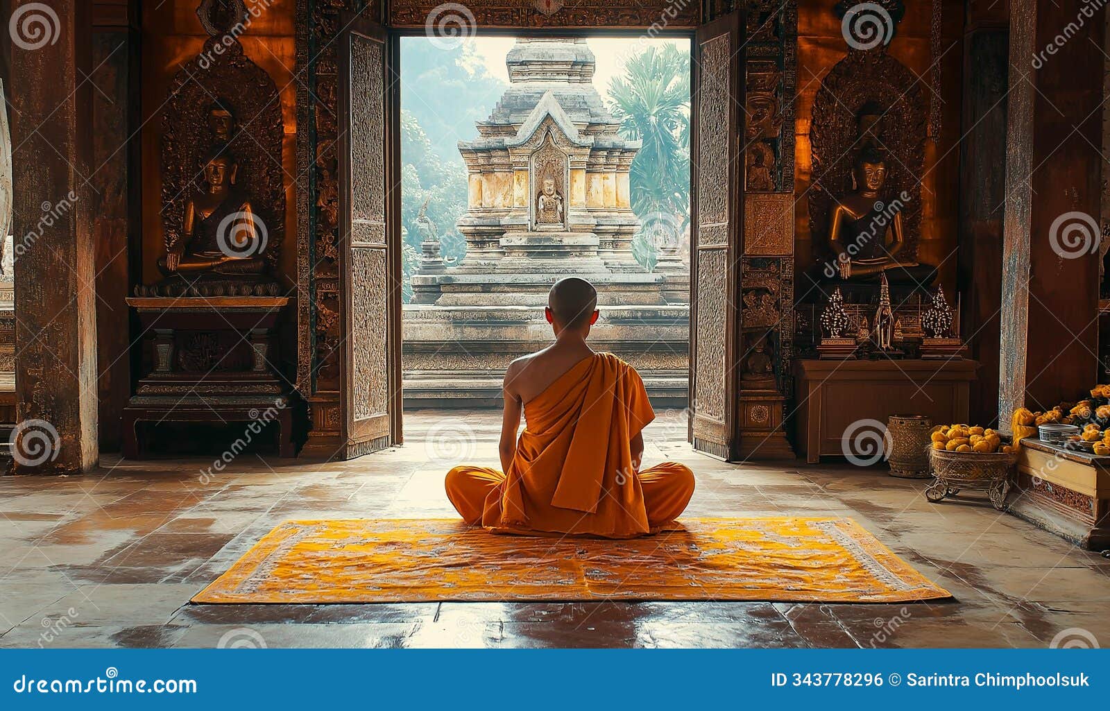 AI Generator Image Of Monks, Buddhist Monks Sitting Meditating And ...