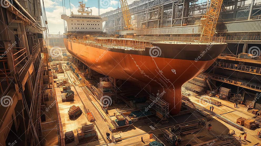 AI Generator Image of Transportation and Communications by Boat Cargo Ship Stock Illustration ...