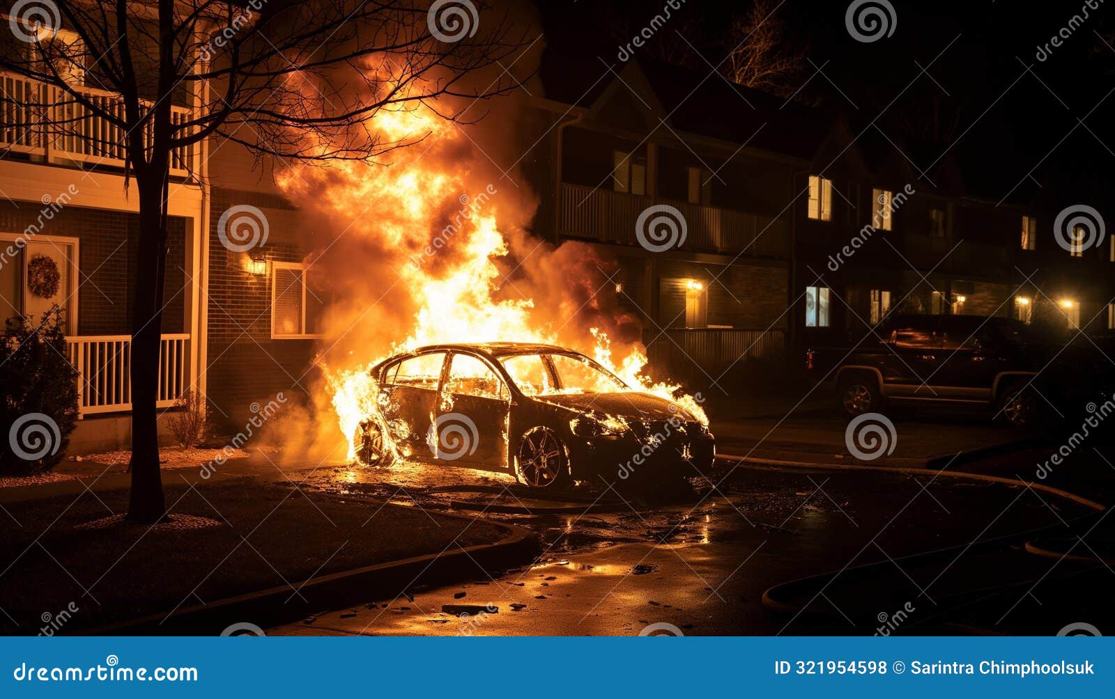 Ai Generator Images of Car Fire Stock Illustration - Illustration of ...