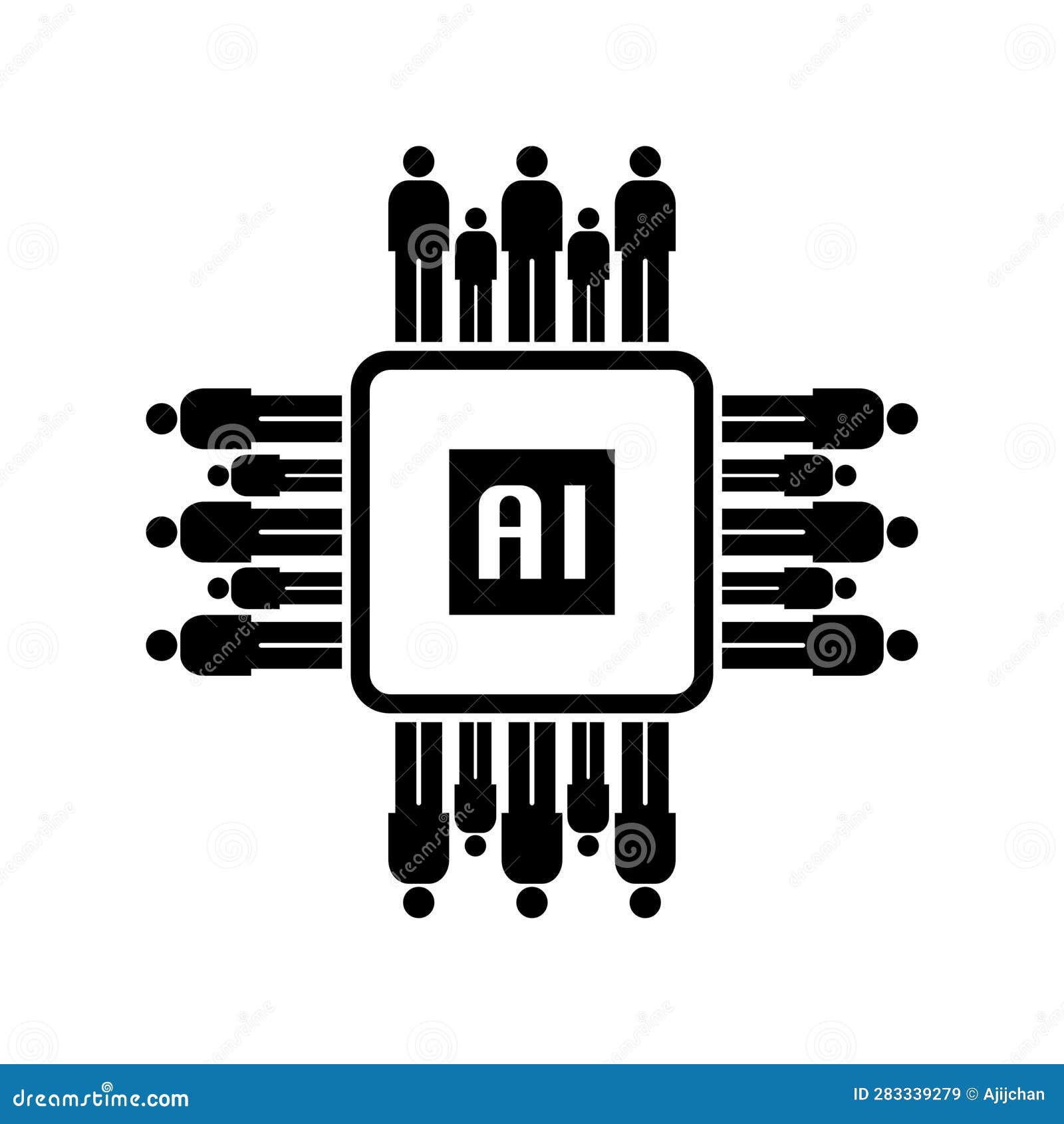 Illustration of AI Processor Surrounded by Humans Network Stock Vector ...