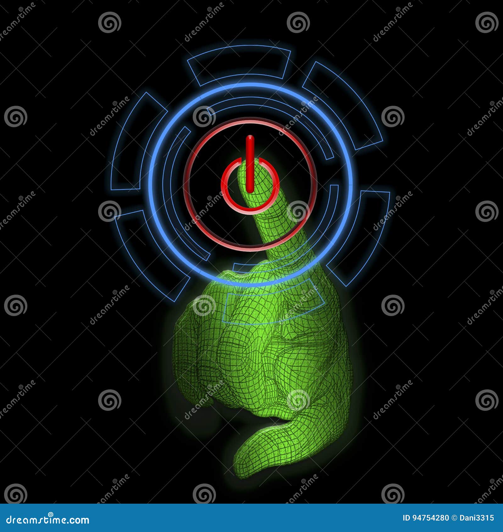 AI Hand Reaches Towards Graphic Touch User Interface HUD. Virtual ...