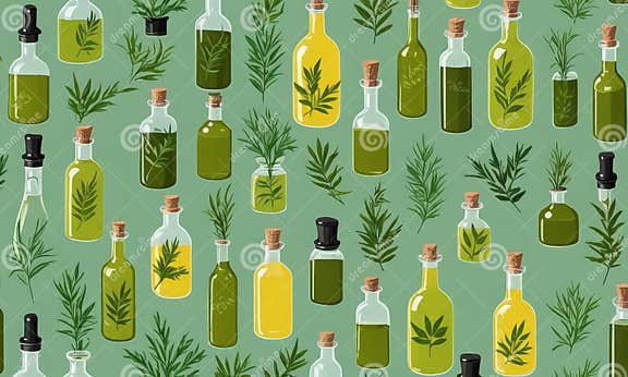 Pattern with Bottles and Herbs Stock Illustration - Illustration of ...