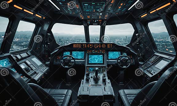 View Cockpit with Multiple Screens Stock Illustration - Illustration of ...