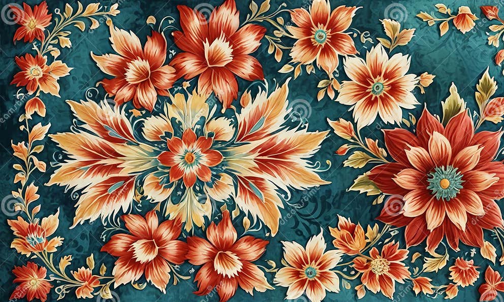 Floral Pattern with Orange and Red Flowers Stock Illustration ...