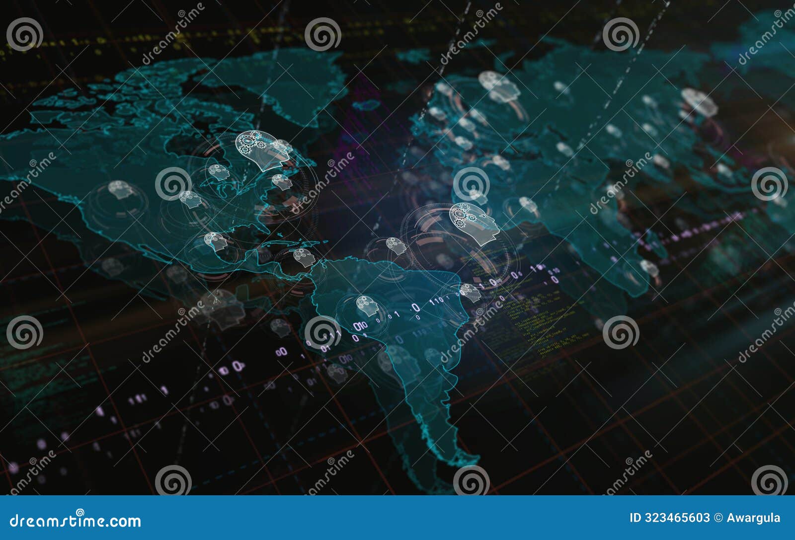 AI Head Artificial Intelligence Symbol on World Map Stock Illustration ...