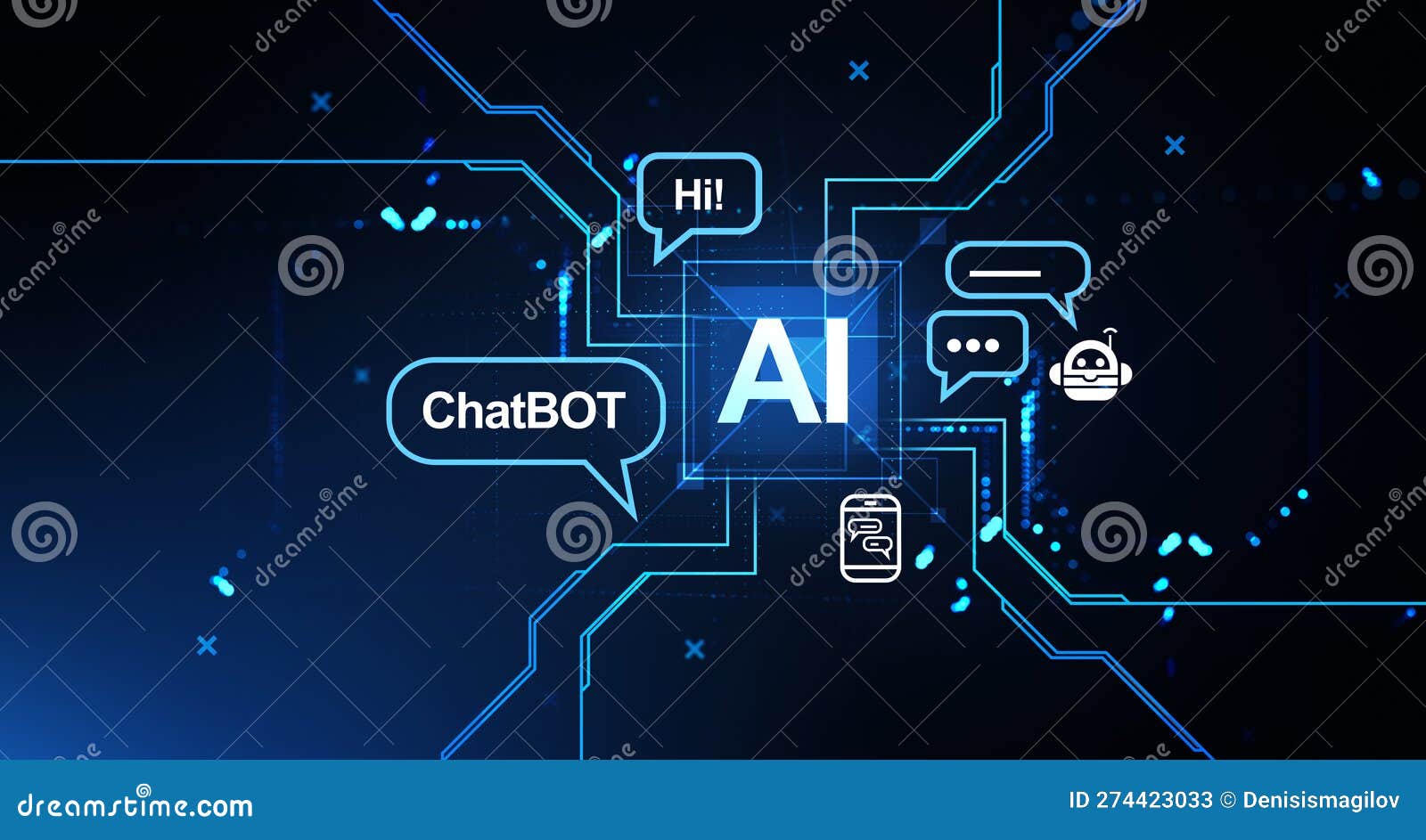 AI Hologram and Chatbot Speech Bubbles, Chat Bot Communication Stock ...