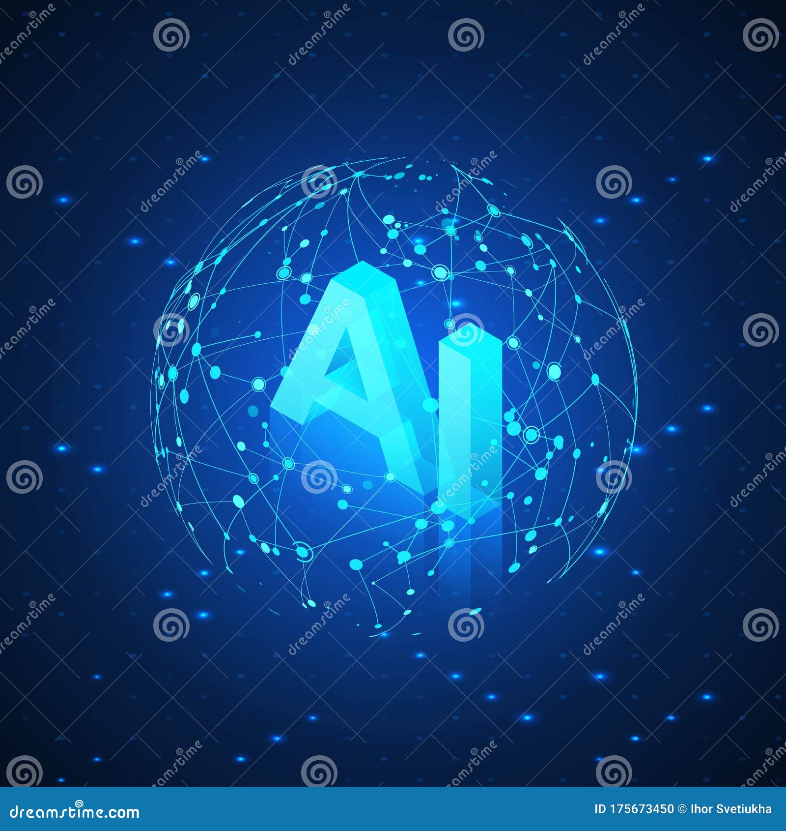 AI Hologram in Global Network. Artificial Intelligence Isometric Banner ...