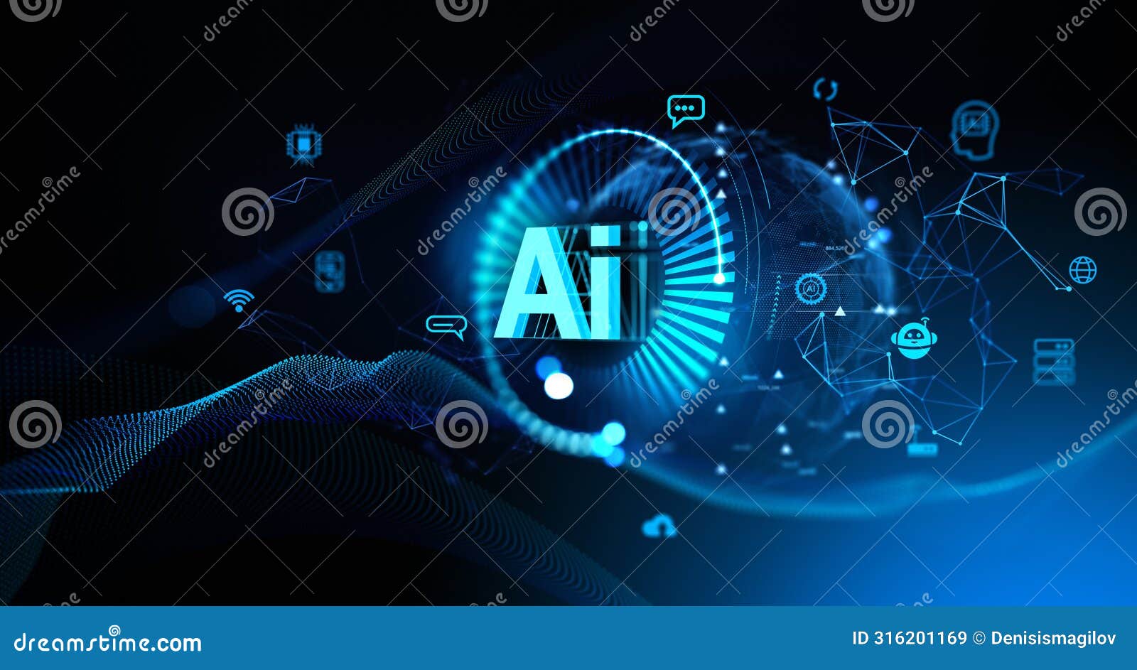 AI Hologram and Virtual Assistant Icons, Chat Bot Communication Stock ...