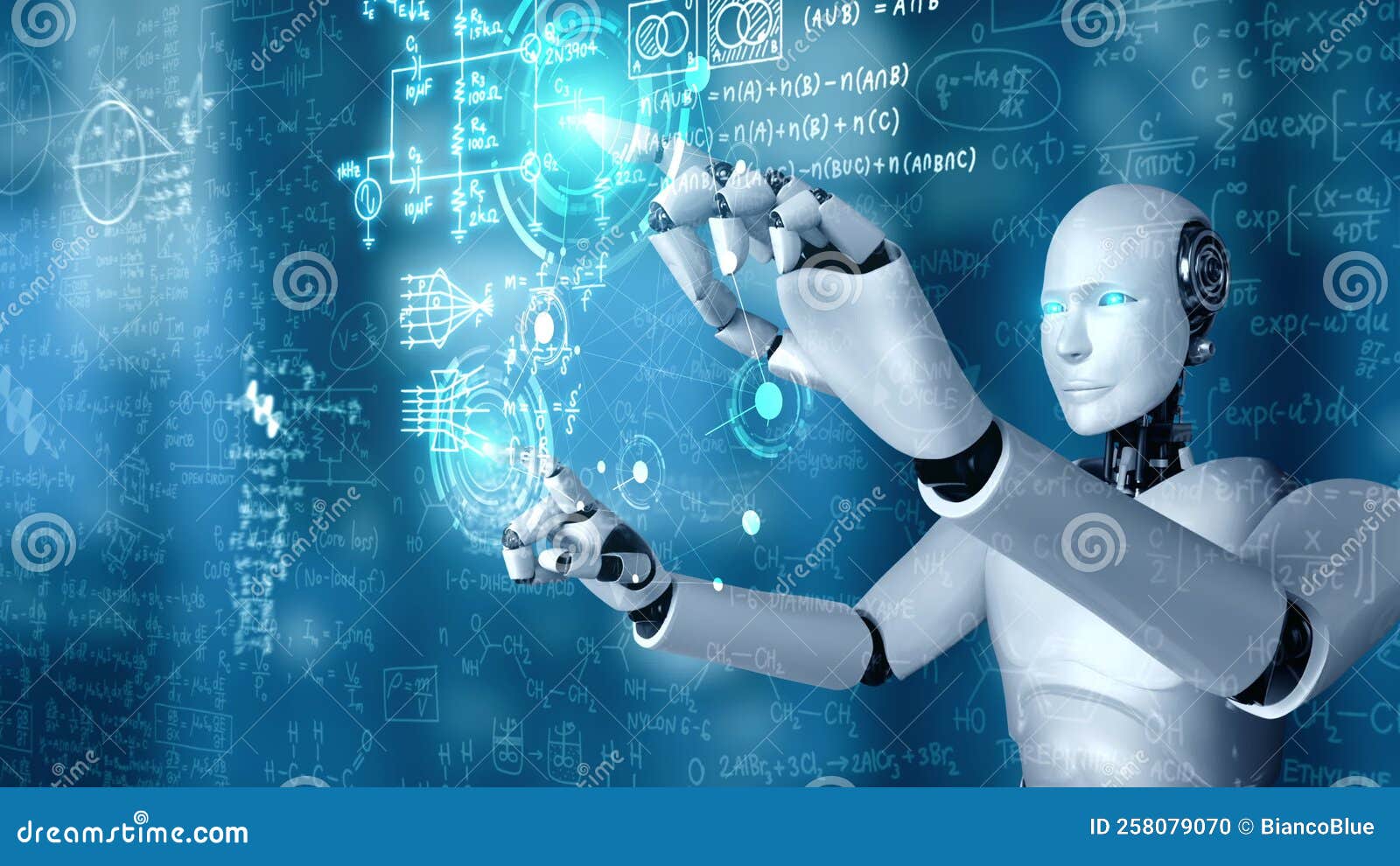 AI Hominoid Robot Touch Screen of Mathematics Formula and Science ...