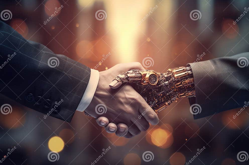 Ai and Human Hand Shake. Generate Ai Stock Illustration - Illustration ...