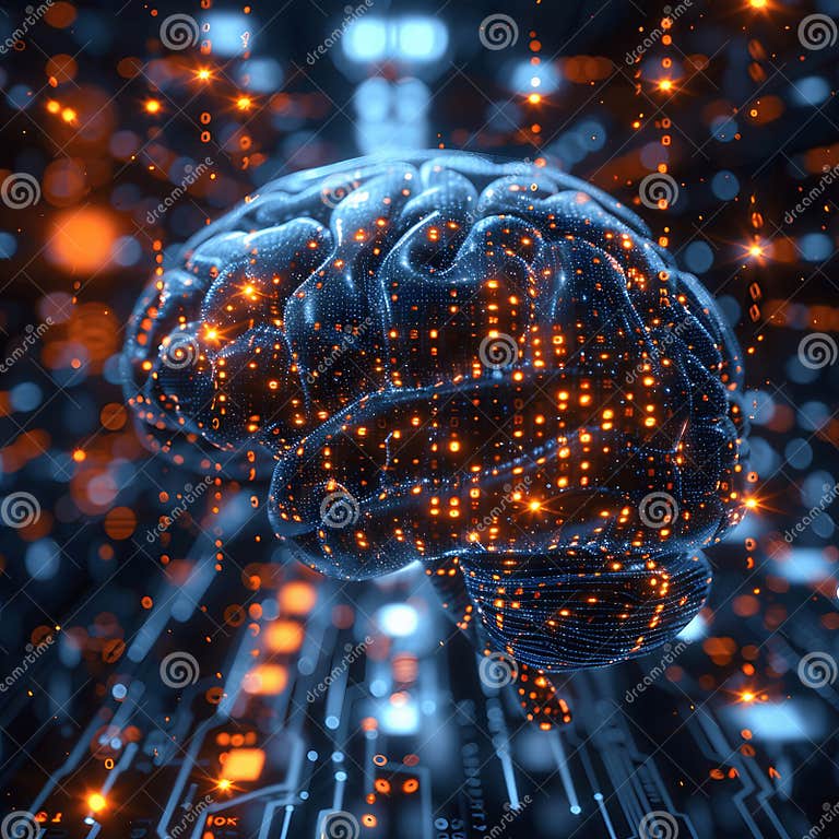 AI and Human Intellect, Binary Brain Theme. Stock Illustration - Illustration of three, mind ...