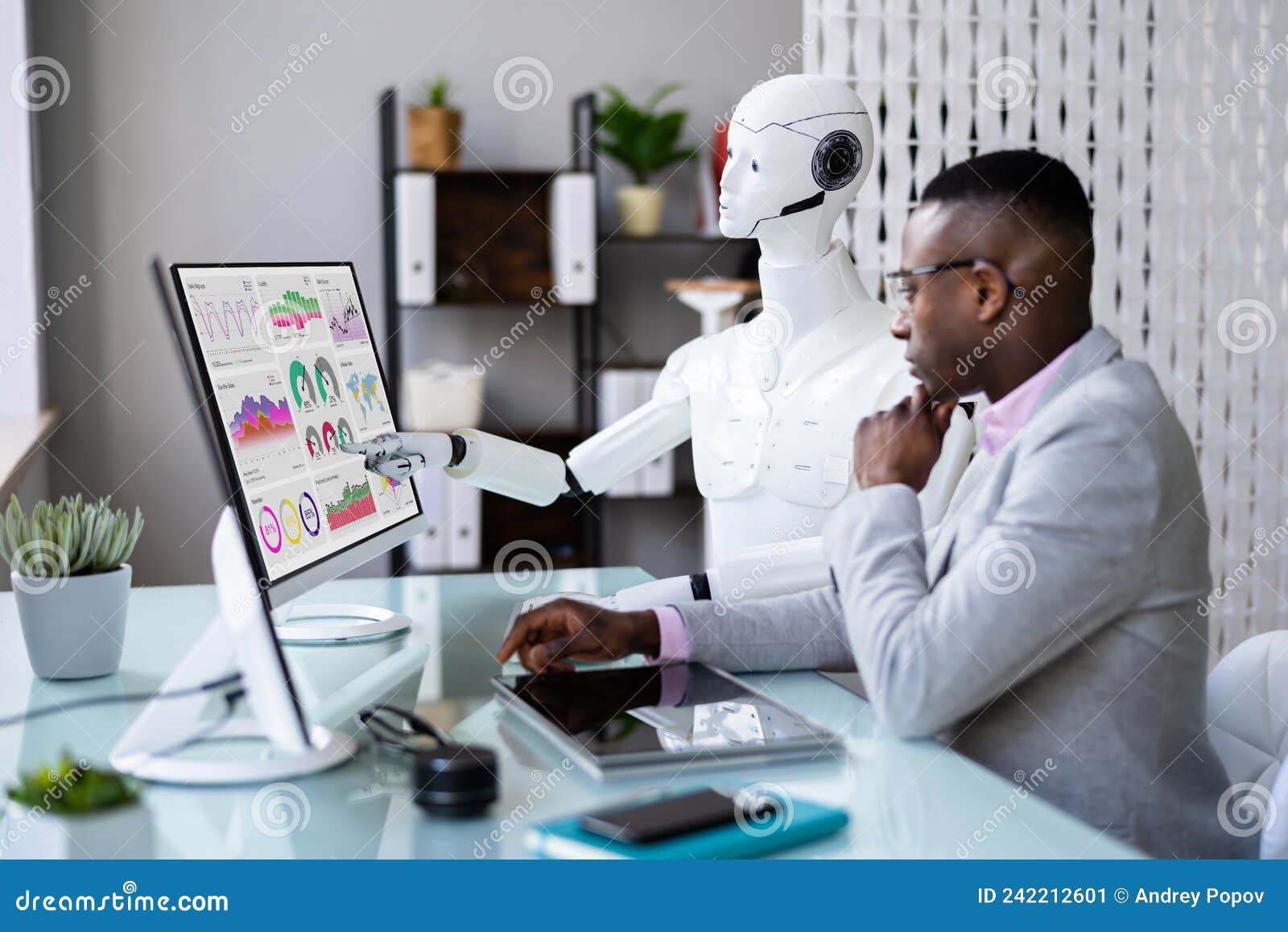 AI Humanoid Advisor Robot Looking Stock Image - Image of industry ...