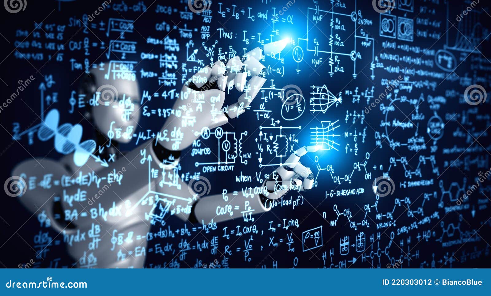 AI Humanoid Robot Touch Screen of Mathematics Formula and Science ...