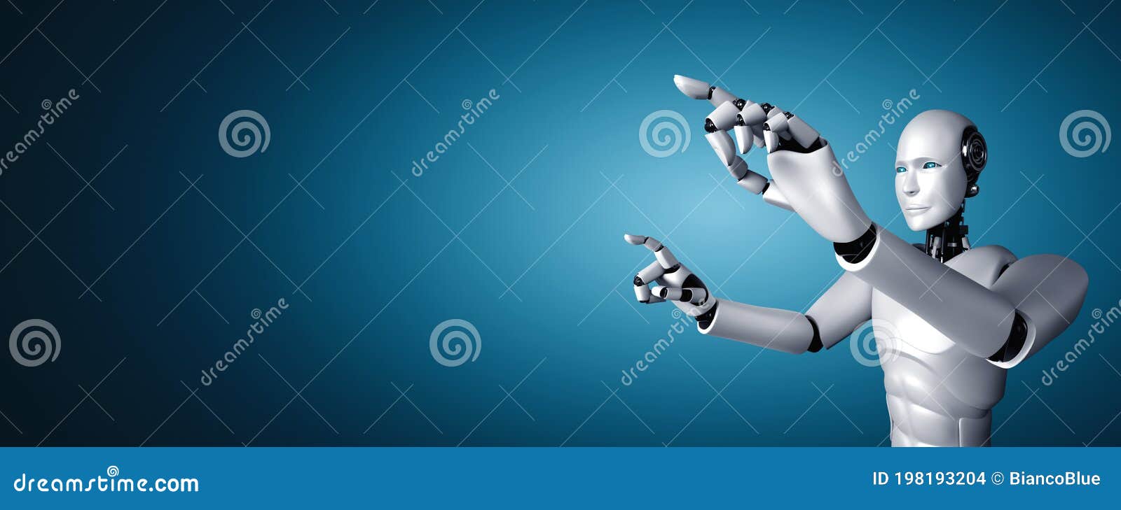 AI Humanoid Robot Touching Finger at Copy Space Stock Illustration ...