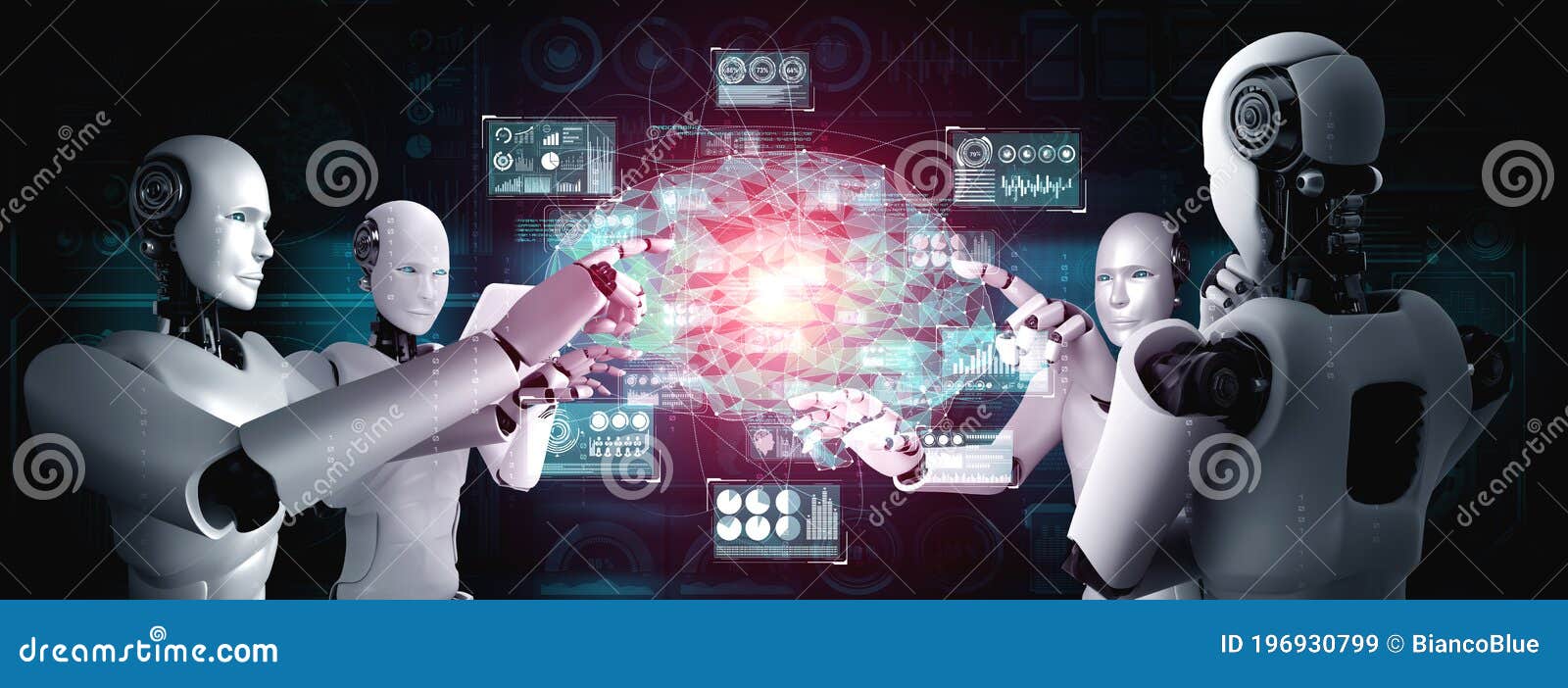 AI Humanoid Robot Touching Virtual Hologram Screen Showing Concept of AI Brain Stock ...