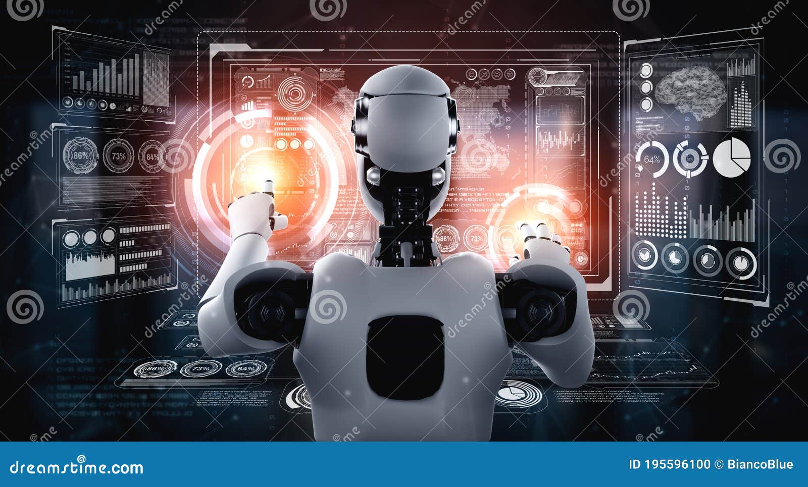 AI Humanoid Robot Touching Virtual Hologram Screen Showing Concept of ...
