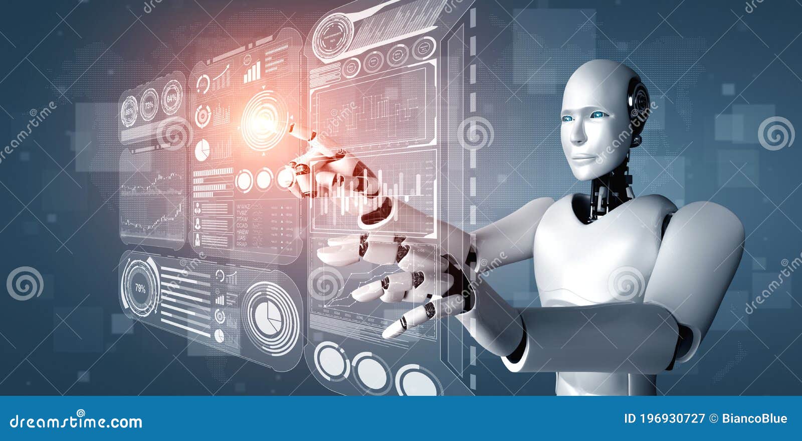 AI Humanoid Robot Touching Virtual Hologram Screen Showing Concept of Big Data Stock ...
