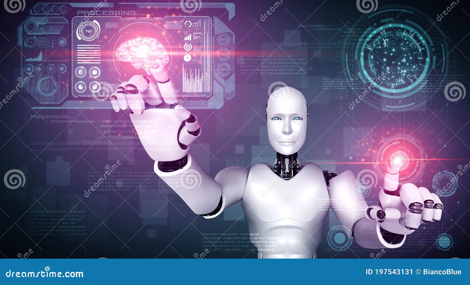 AI Humanoid Robot Touching Virtual Hologram Screen Showing Concept of Big Data Stock ...