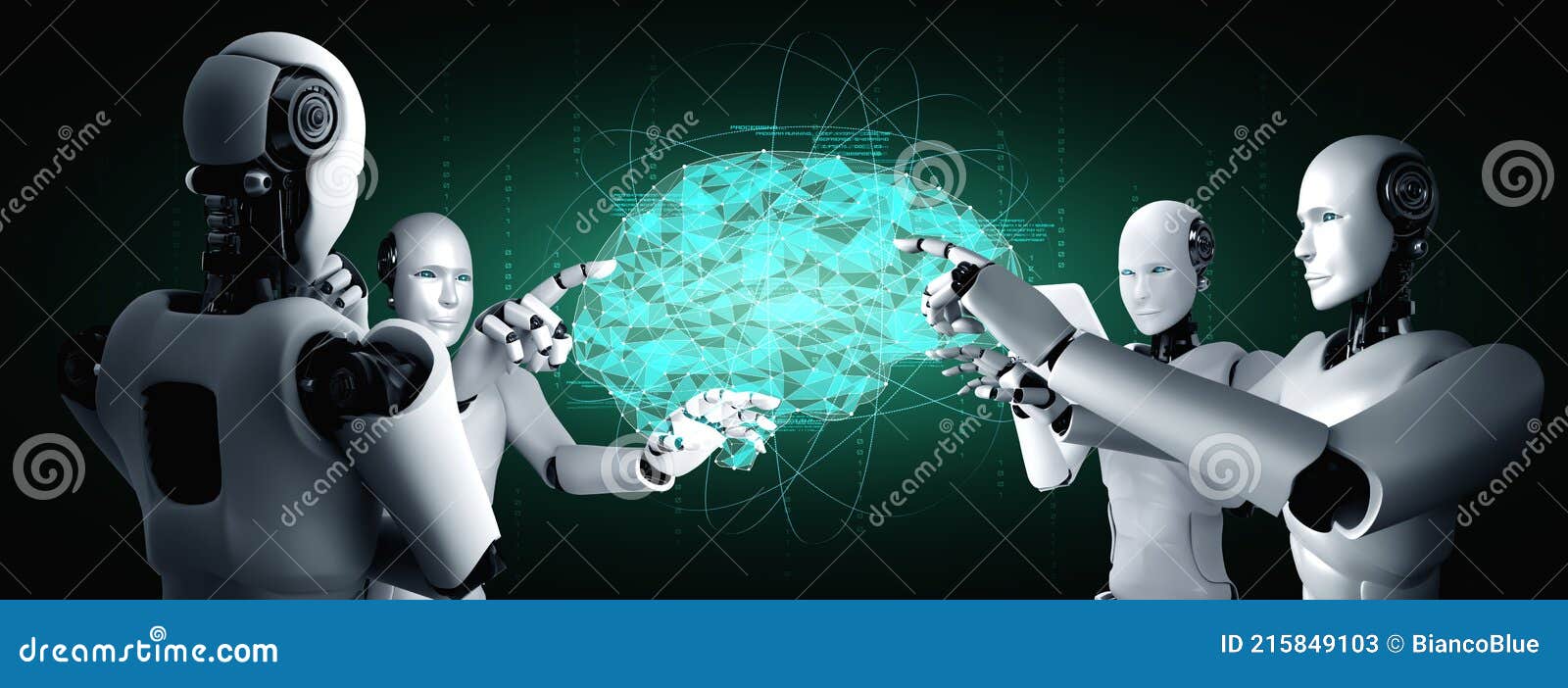 AI Humanoid Robot Touching Virtual Hologram Screen Showing Concept of AI Brain Stock ...