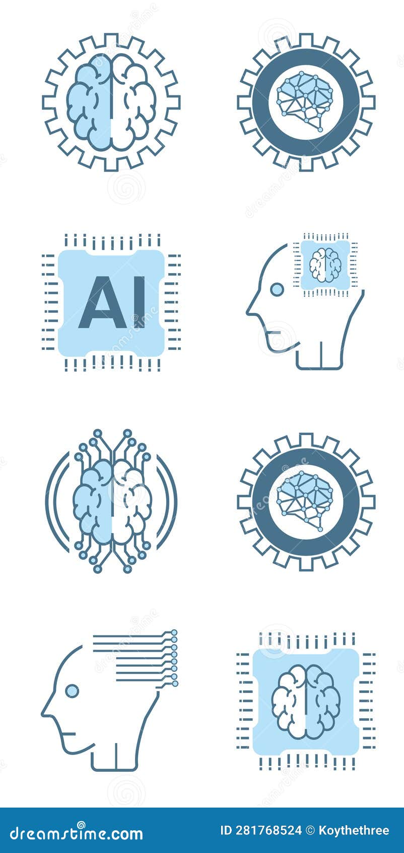 AI Icons, Symbols. Set of Eight Artificial Intelligence Lined Style ...