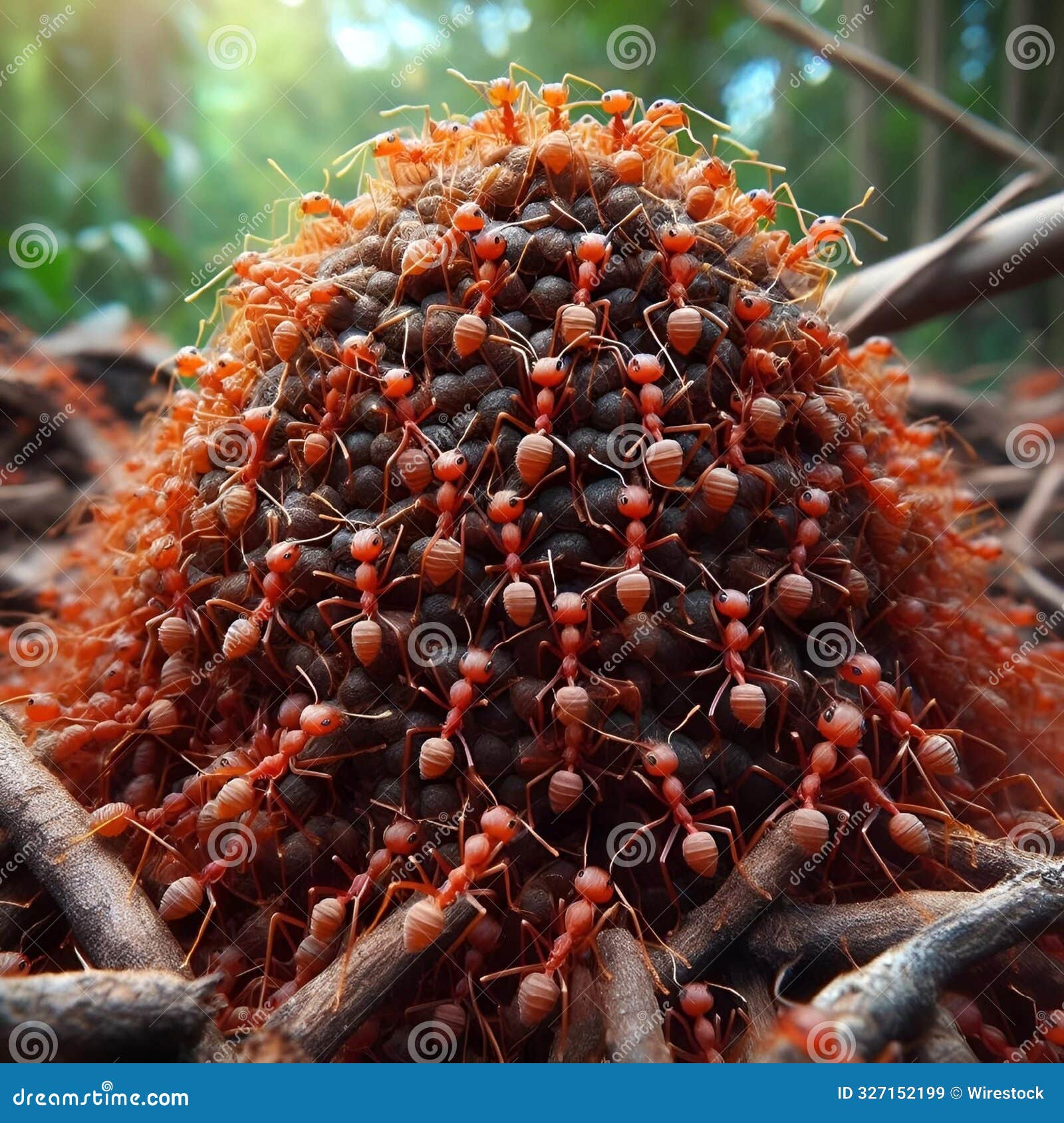 AI Illustration of an Anthill of Bright Red Ants Stock Illustration ...