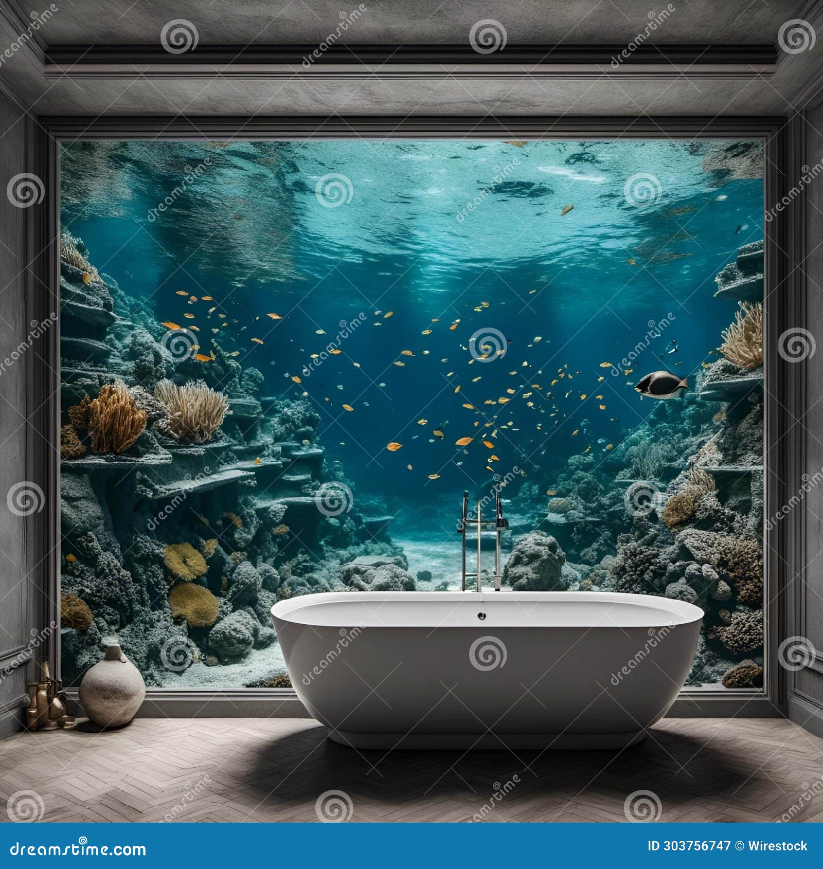 AI Illustration of an Aquatically Themed Bathroom Featuring an ...