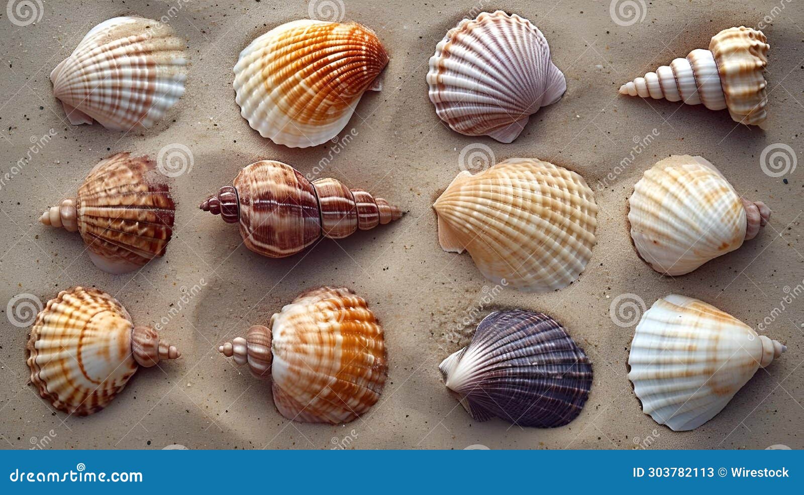 AI Illustration of an Array of Colorful Seashells Scattered Across the ...