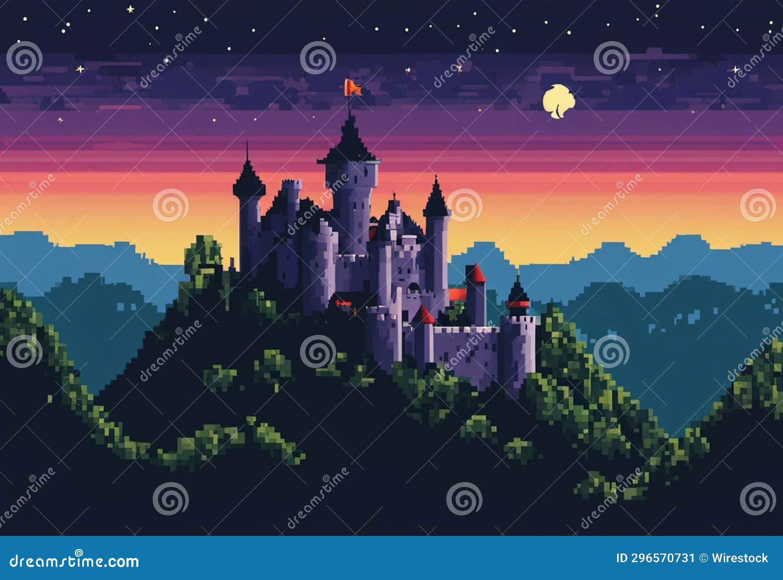An AI Illustration of the Castle in a Pixel Style, with Mountains in ...