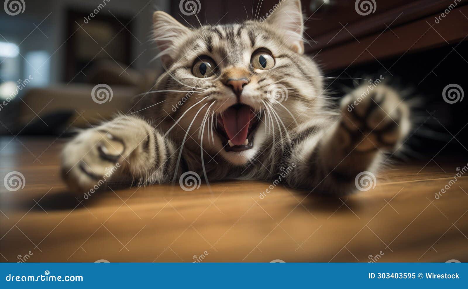 AI Illustration of a Cat with a Wide-eyed Expression, Stretching Its ...