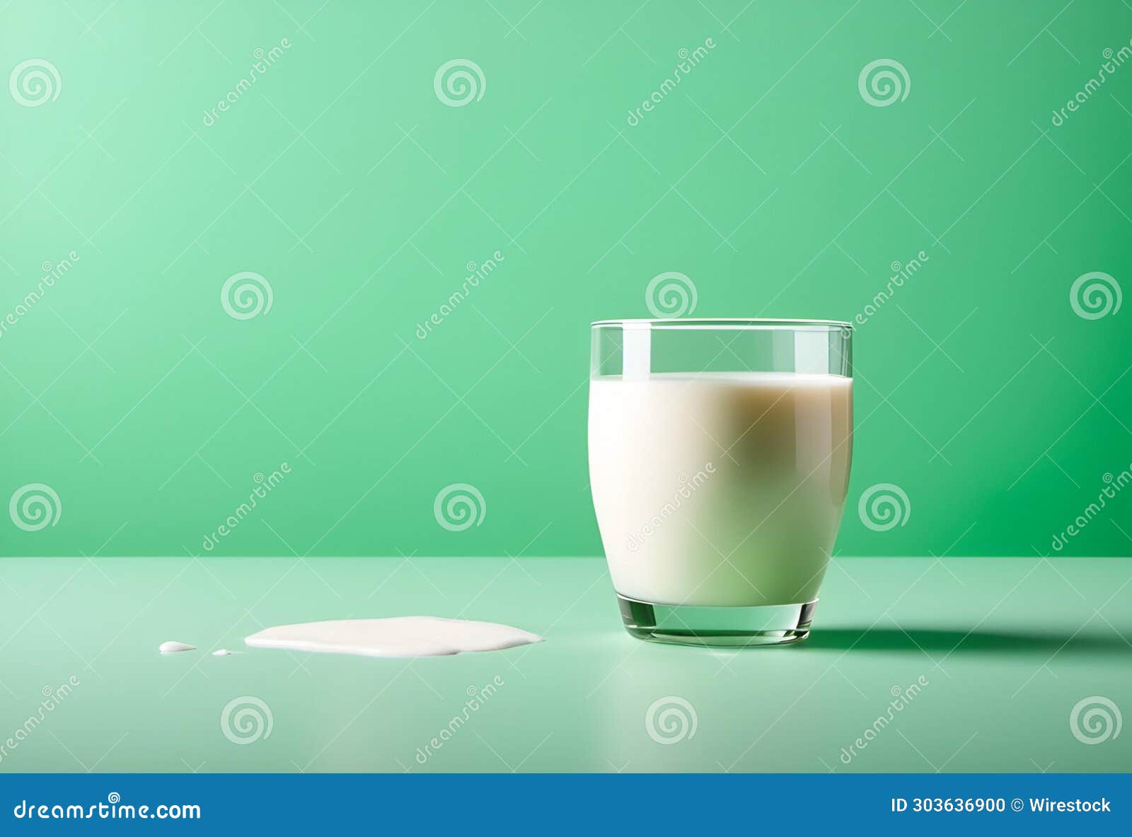 AI Illustration of a Clear Glass of Cold Milk on a Green Surface. Stock ...