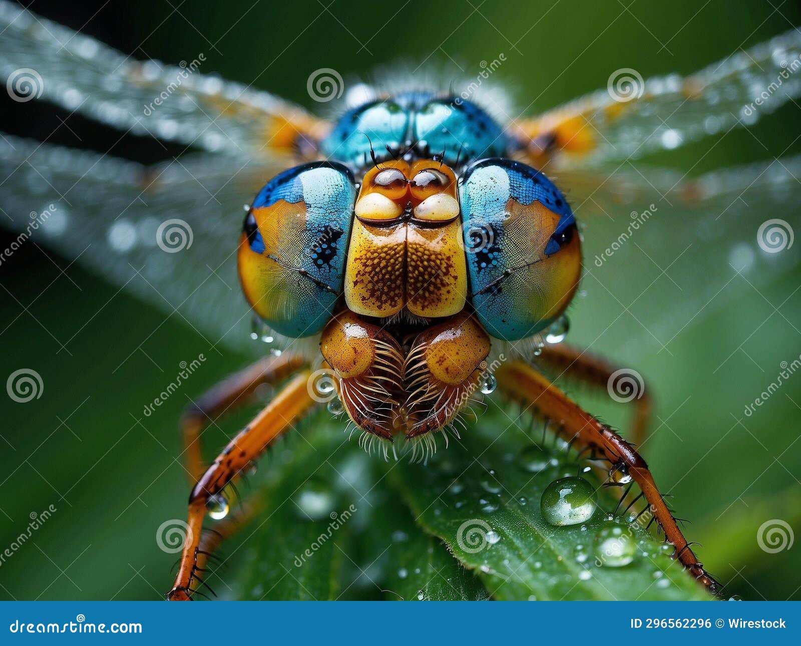 An AI Illustration of a Close - Up Image of a Blue and Yellow Insect ...