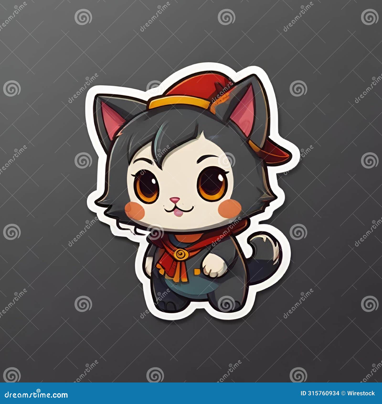 AI Illustration of a Cute Chibi Cat Sticker with a Red Hat Stock ...