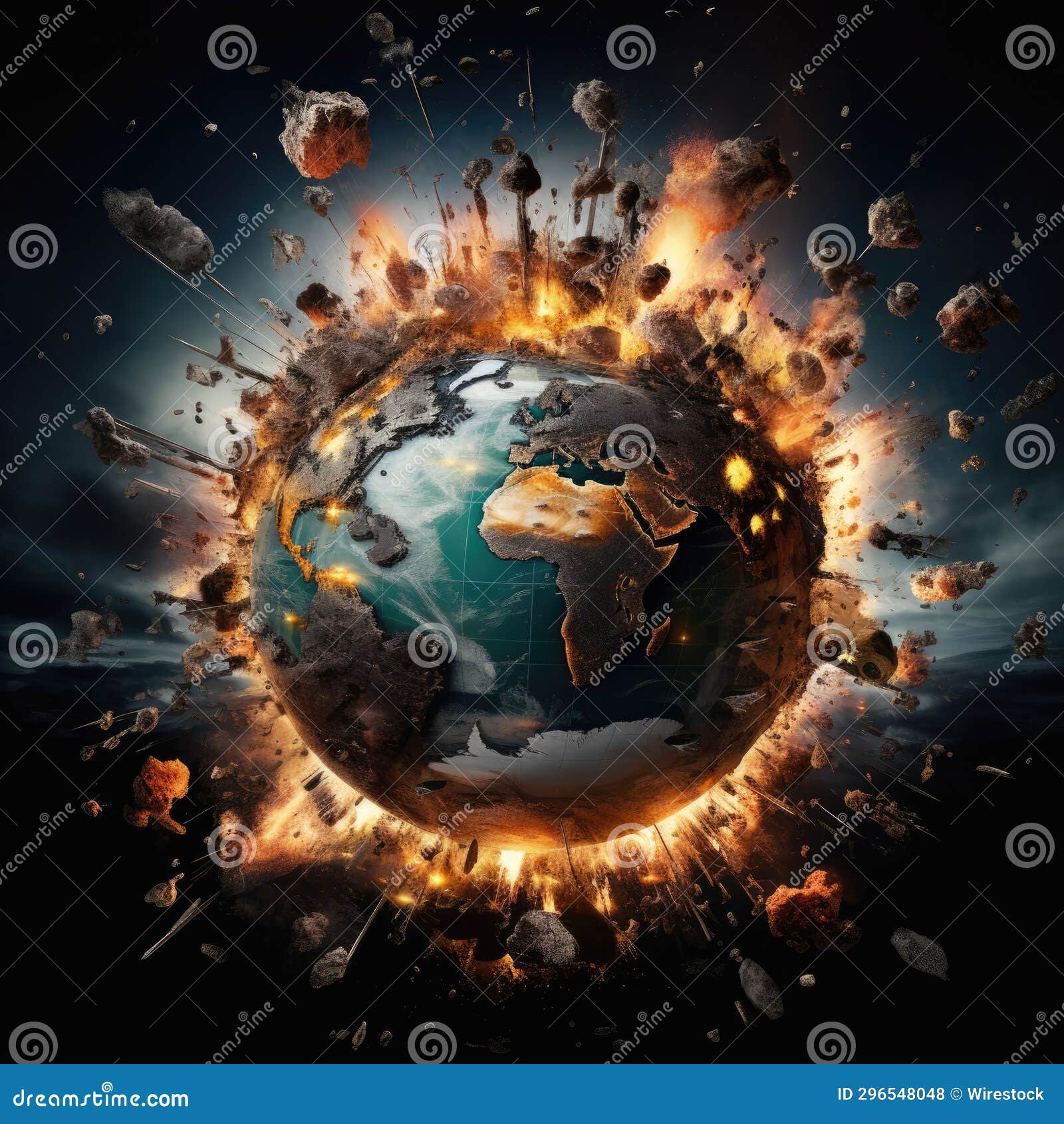 An AI Illustration of the Earth is Exploding with Small Rocks All ...