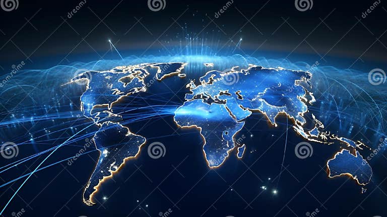 AI Illustration of the Earth Surrounded by a Luminous Web of Interconnected Lines. Stock ...