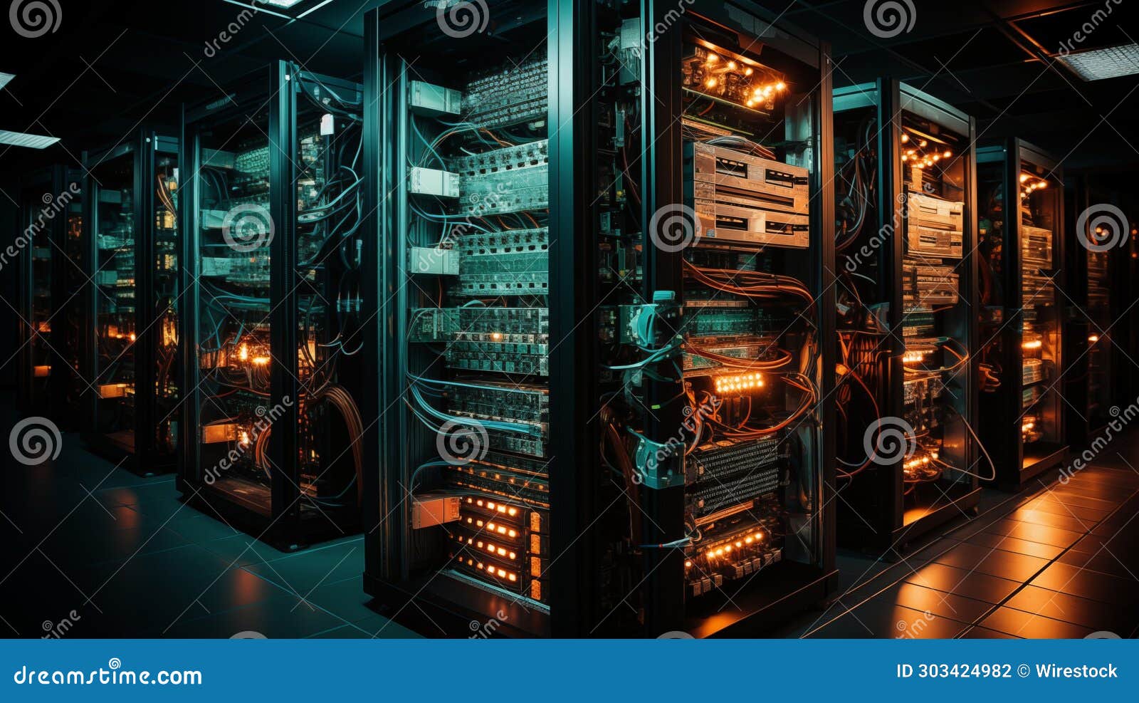 AI Illustration of an Expansive Computer Data Center with Multiple ...