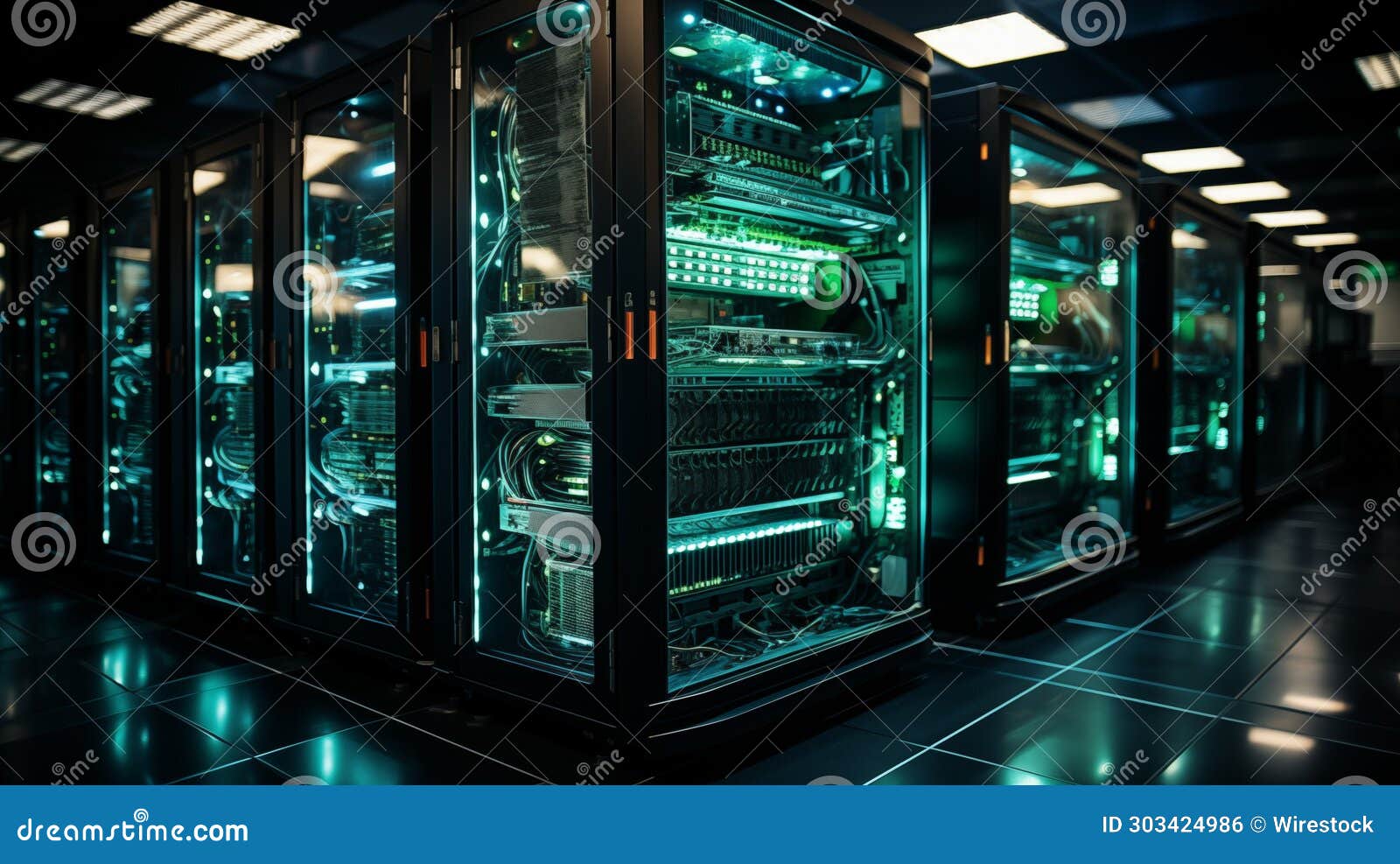 AI Illustration of an Expansive Computer Data Center with Multiple ...