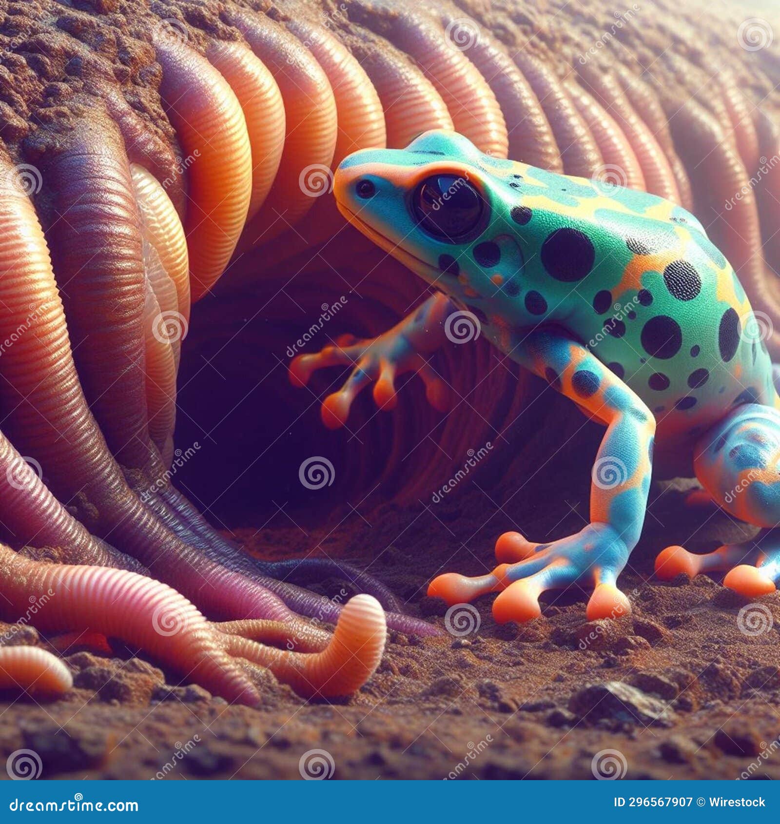 AI Illustration of a Frog Made from Small Plastic Worms Arranged in an ...