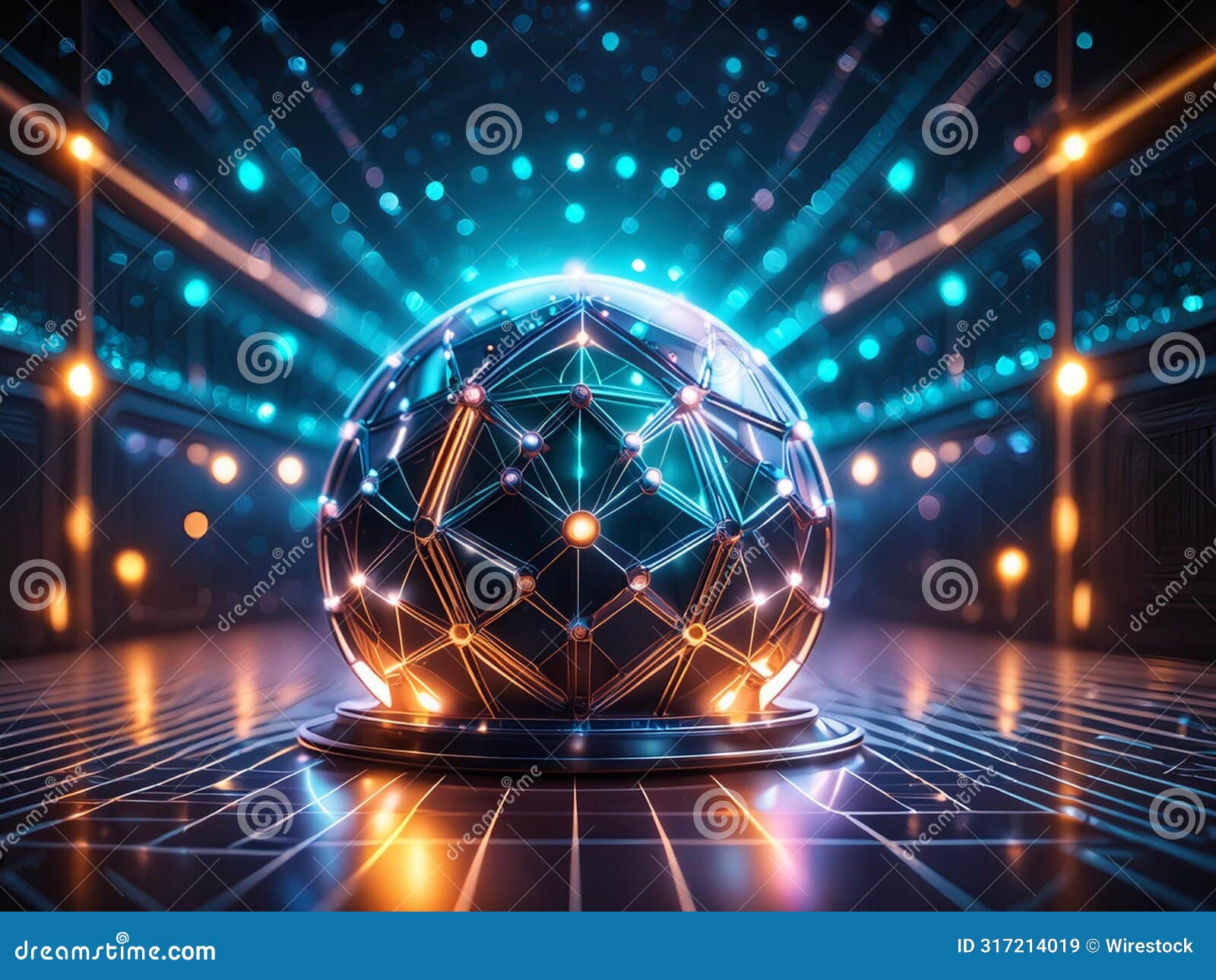 AI Illustration of a Glowing Sphere with Radiant Beams and Dots of ...