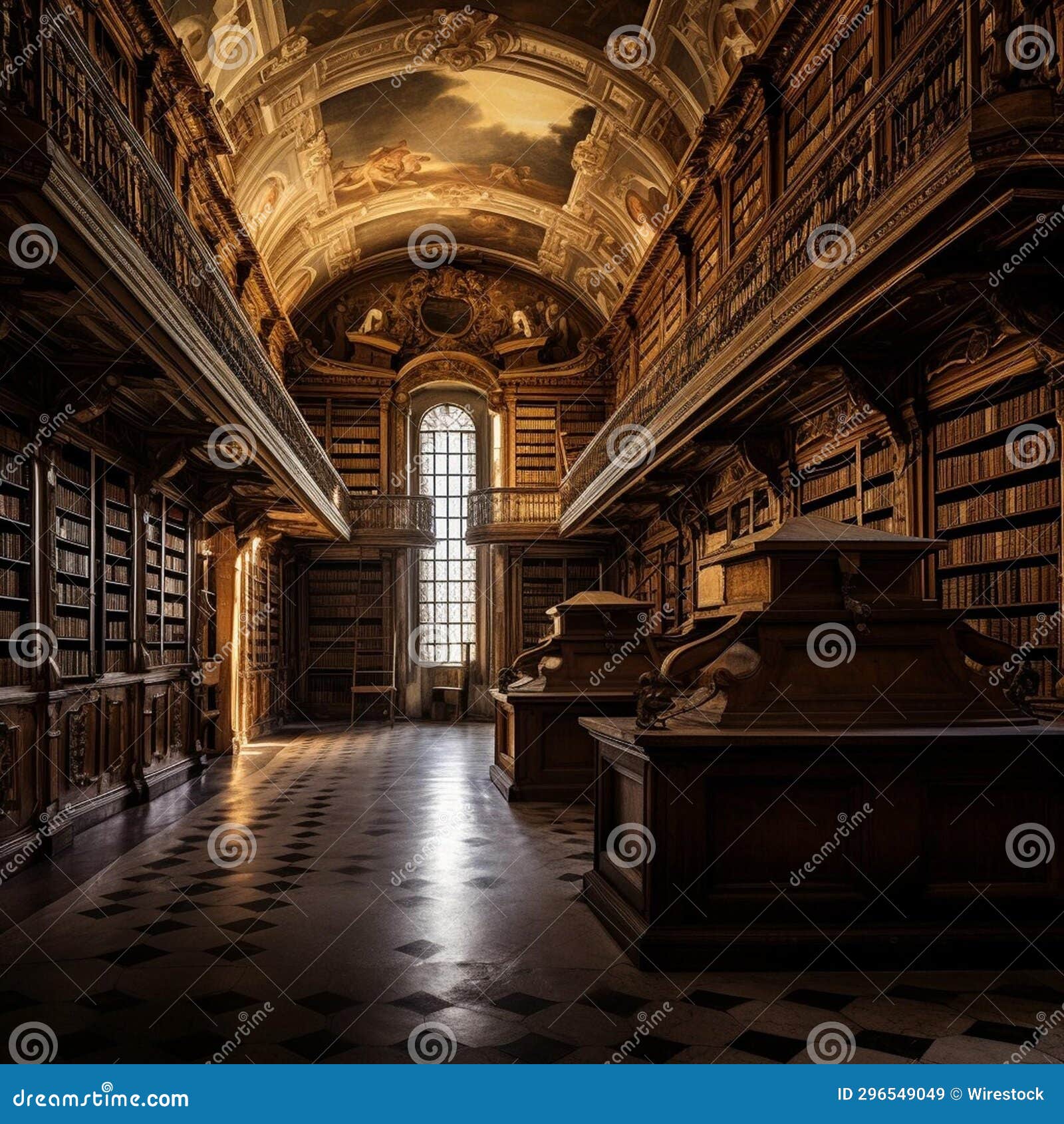 An AI Illustration of the Inside of a Very Long Library Room with Lots ...