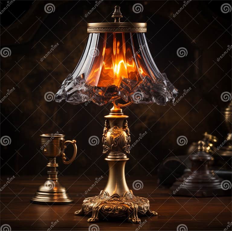 AI Illustration of a Lamp Illuminated on a Side Table Next To Another ...