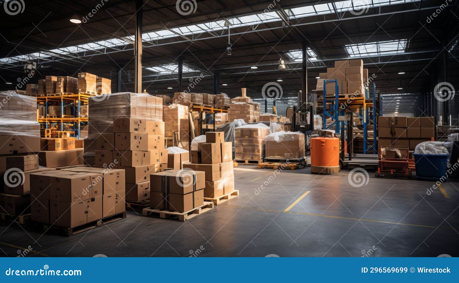 An AI Illustration of Many Boxes Stacked on Pallets in a Large ...