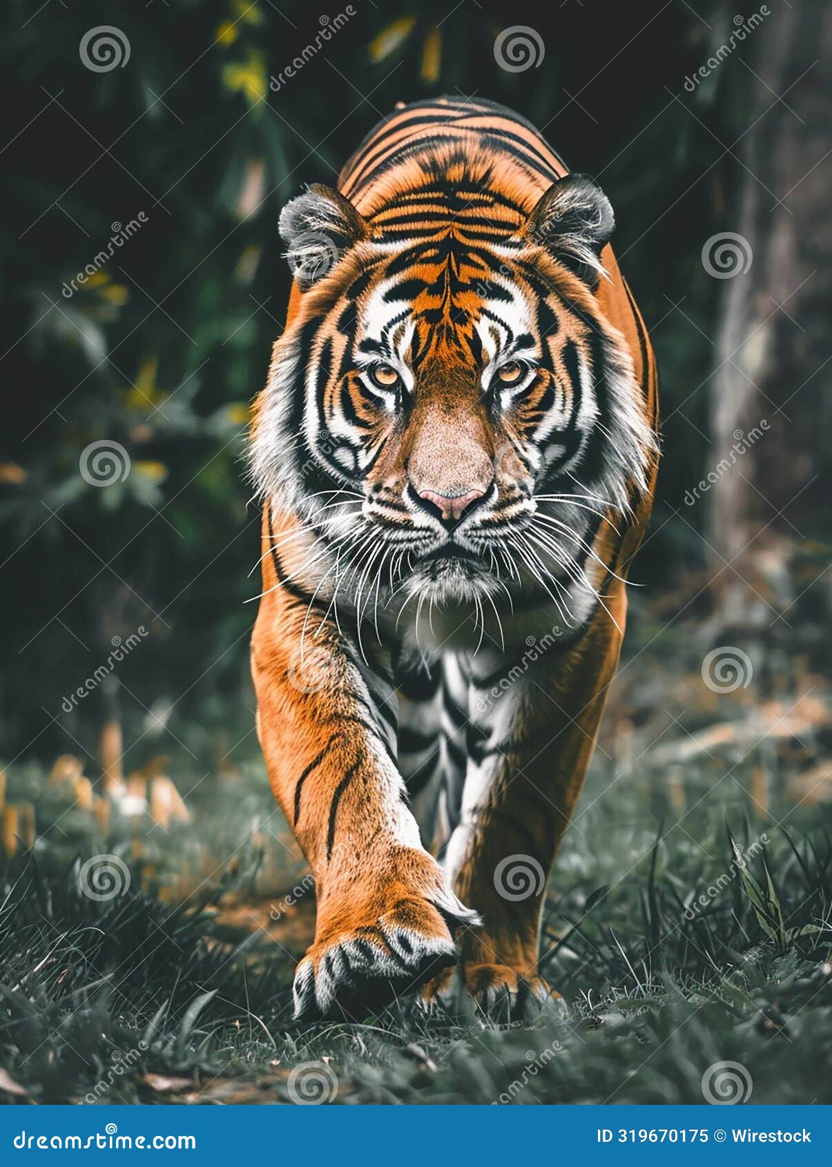 AI Illustration of a Massive Tiger Sprinting on Grass with Trees in the ...