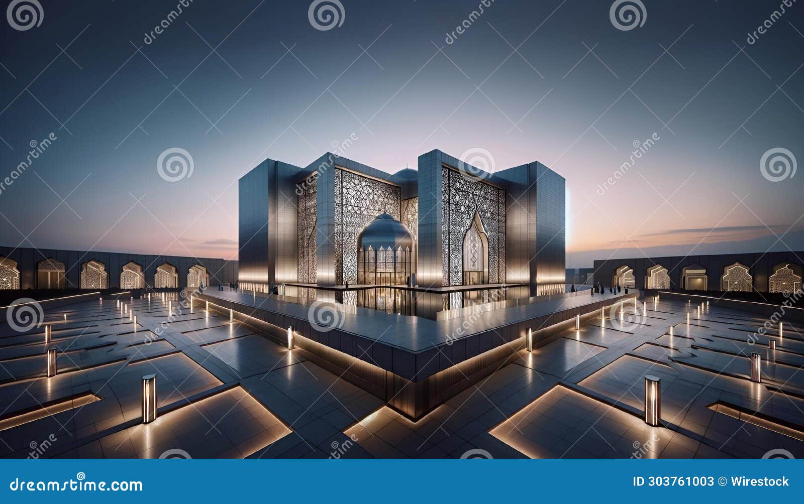 AI Illustration of a Modern Islamic Architectural Marvel at Twilight ...